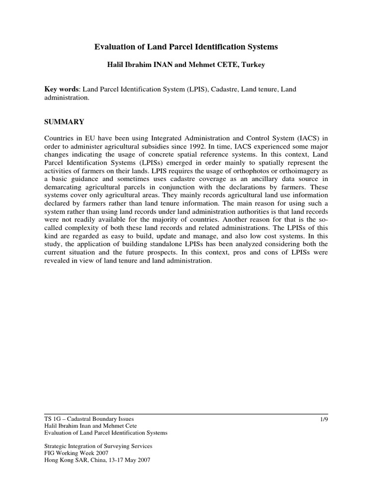 Evaluation of Land Parcel Identification | PDF | Geographic Data And ...