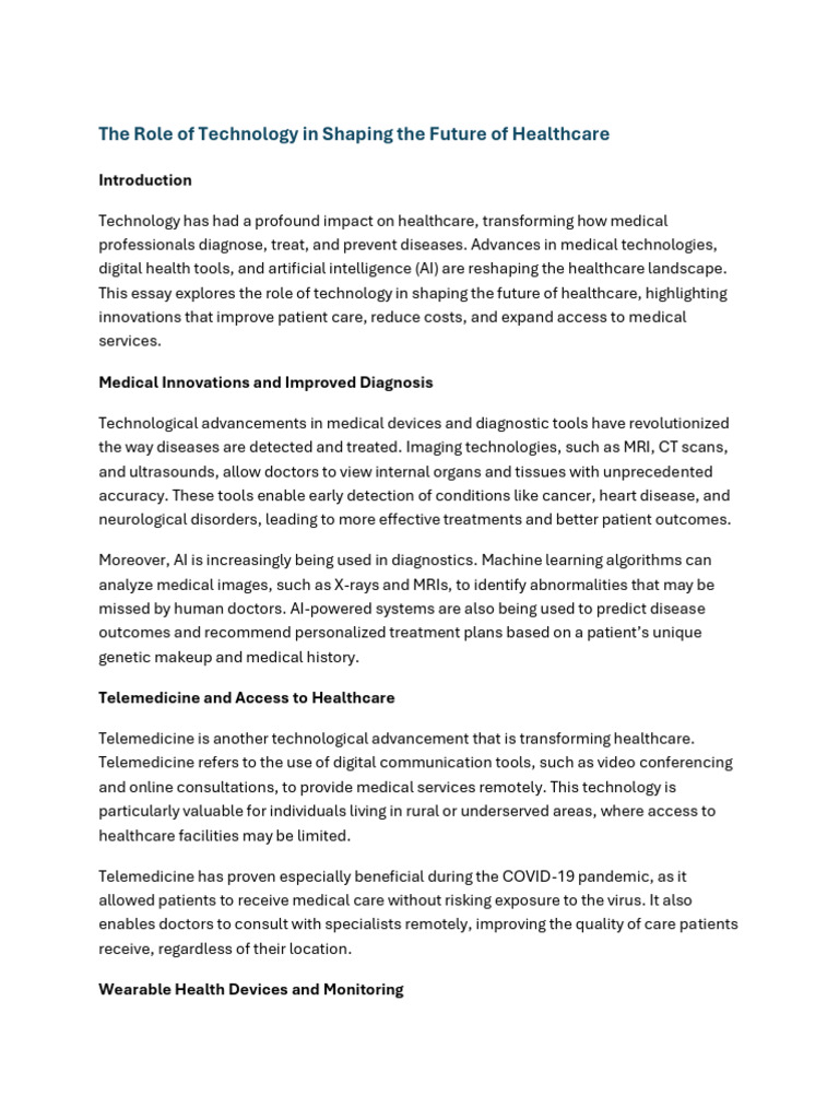 The Role of Technology in Shaping The Future of Healthcare | PDF ...