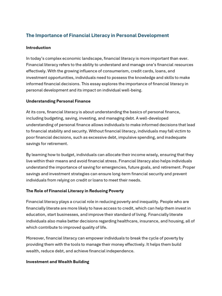The Importance of Financial Literacy in Personal Development | PDF ...