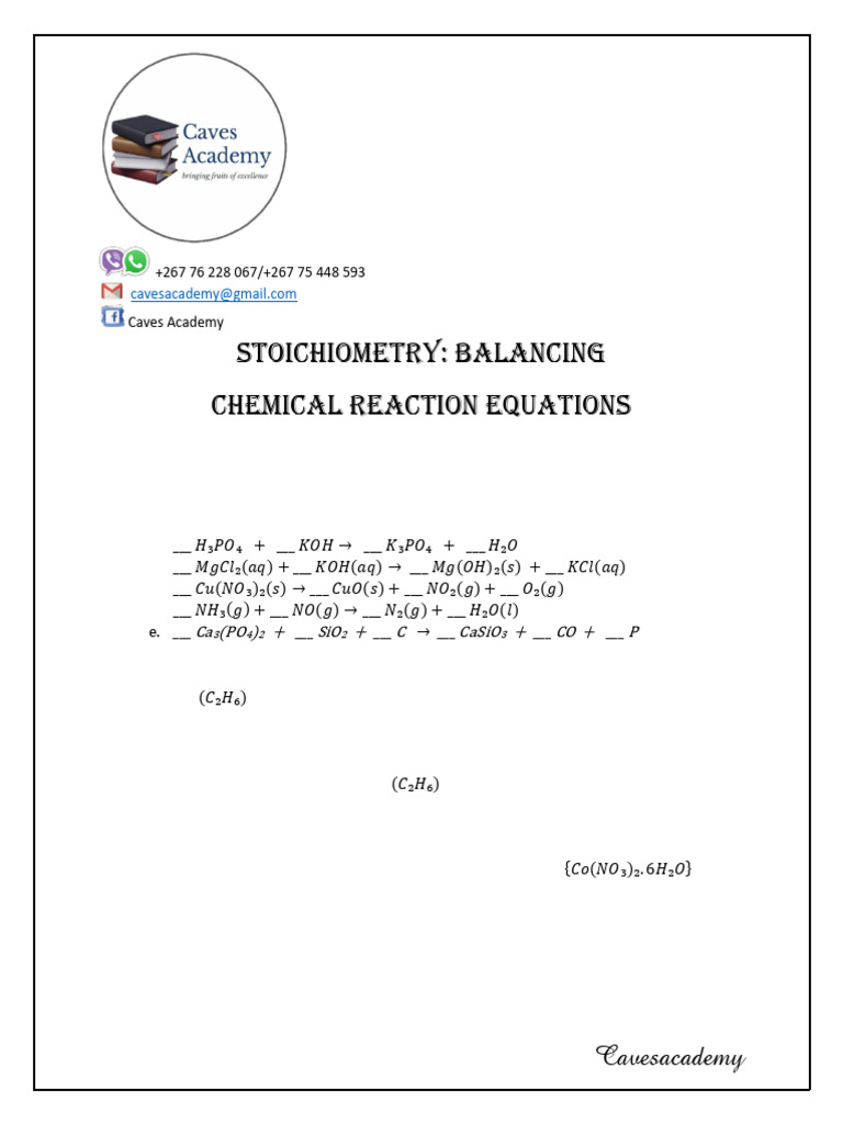 Stoichiometry Balancing Chemical Reaction Equations | PDF