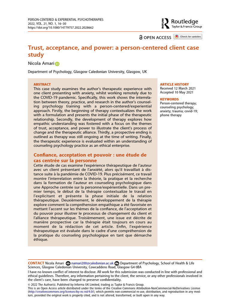 Trust, Acceptance, and Power: A Person-Centered Client Case Study | PDF | Psychotherapy ...
