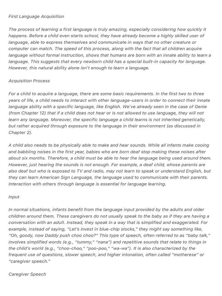 First Language Acquisition | PDF | Infants | Language Acquisition