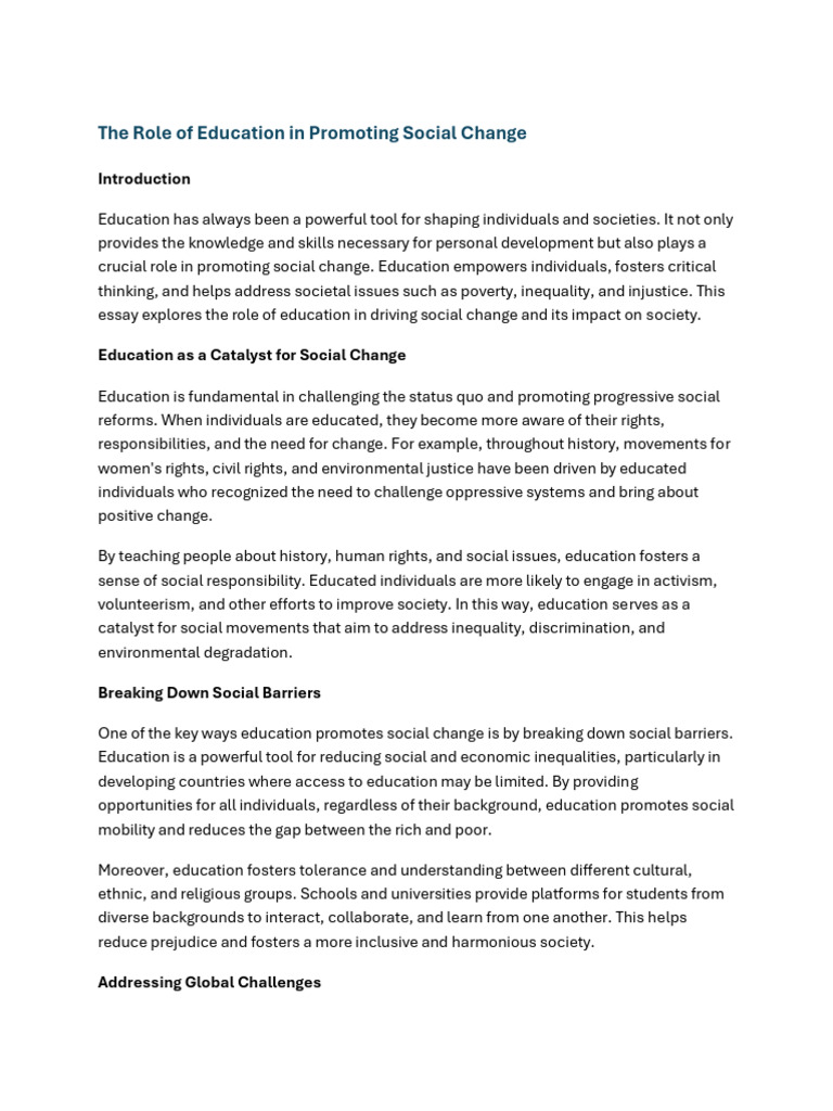 The Role of Education in Promoting Social Change | PDF | Economic ...