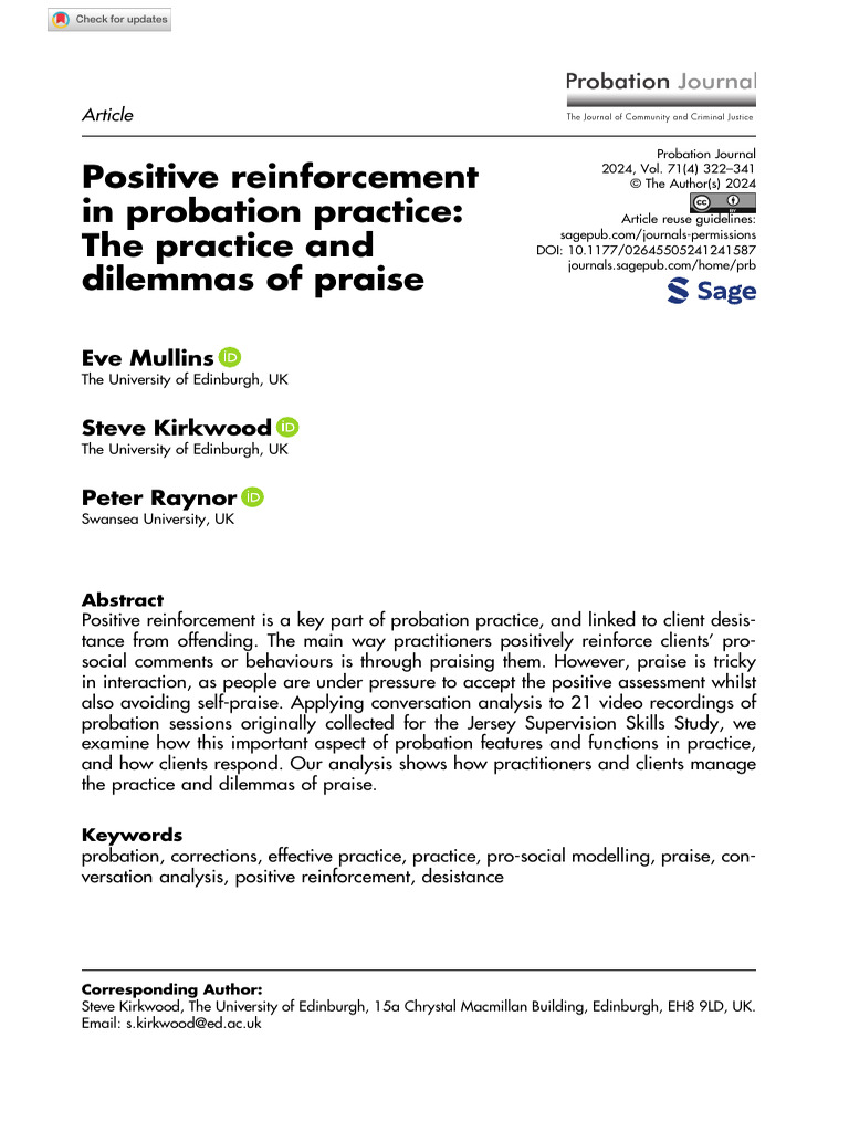 Positive Reinforcement in Probation Practice: The Practice and Dilemmas ...