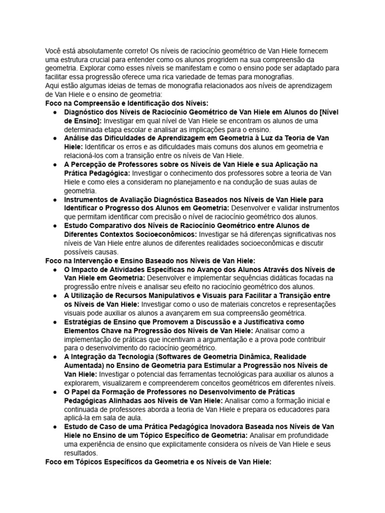 Os Níveis de Aprendizagem de Van Hiele São Essenci... | PDF | Geometria ...