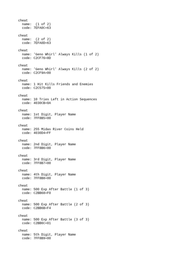 Super Mario RPG Cheat Codes Guide | PDF | Cheating In Video Games | Gaming