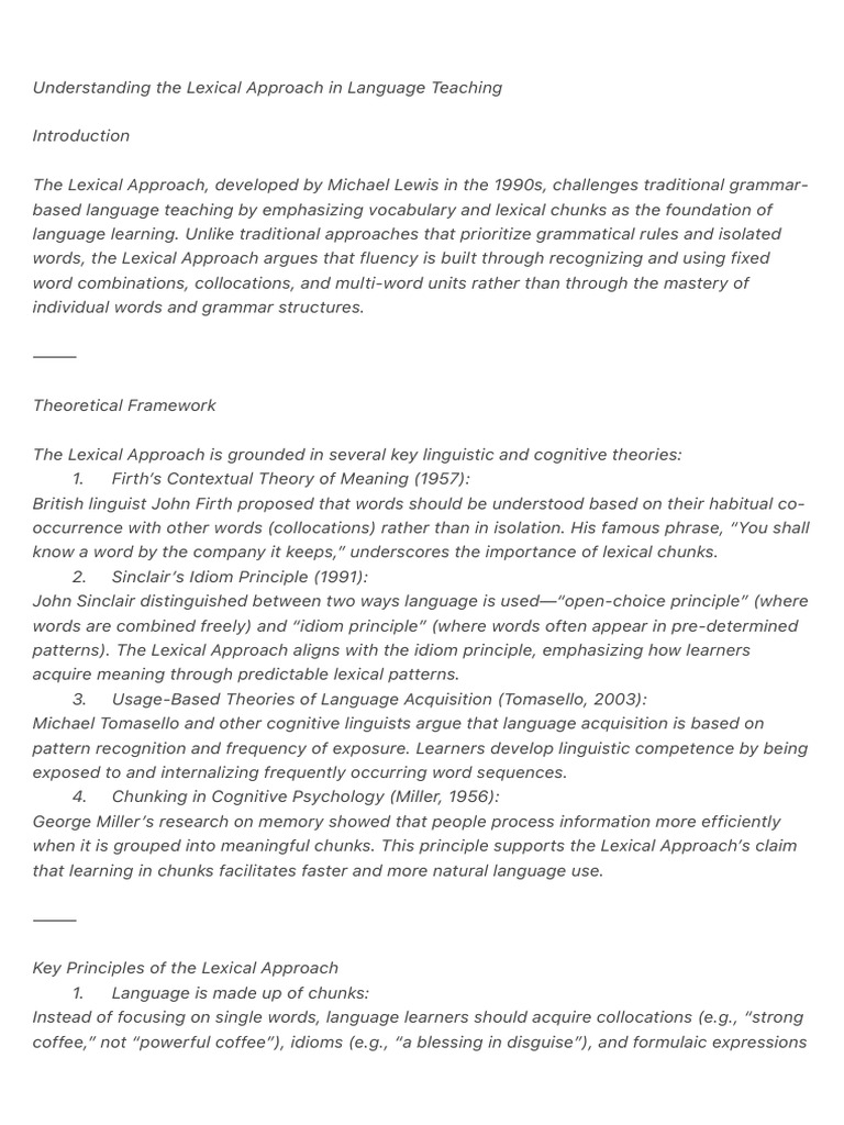 Understanding The Lexical Approach in Language Teaching | PDF ...