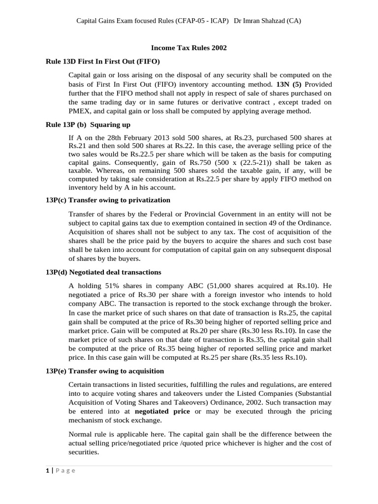 Capital Gains Important Rules | PDF | Capital Gains Tax | Securities (Finance)