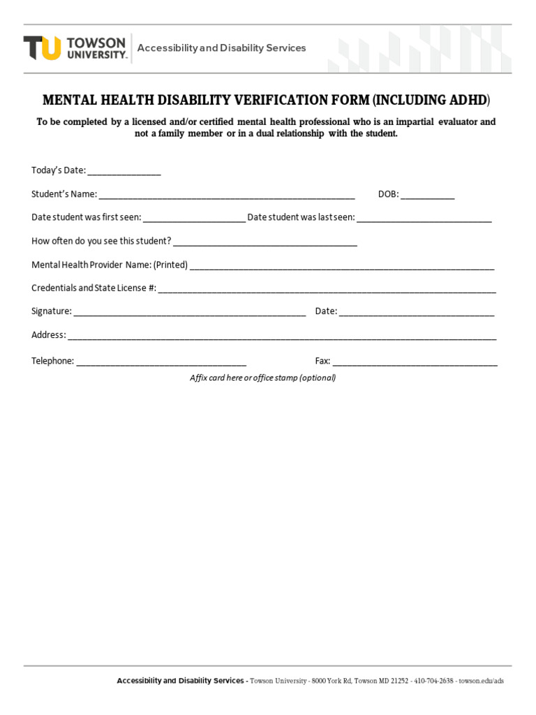 ADS MH Adhd Disability Verification Form 2023 | PDF | Clinical ...
