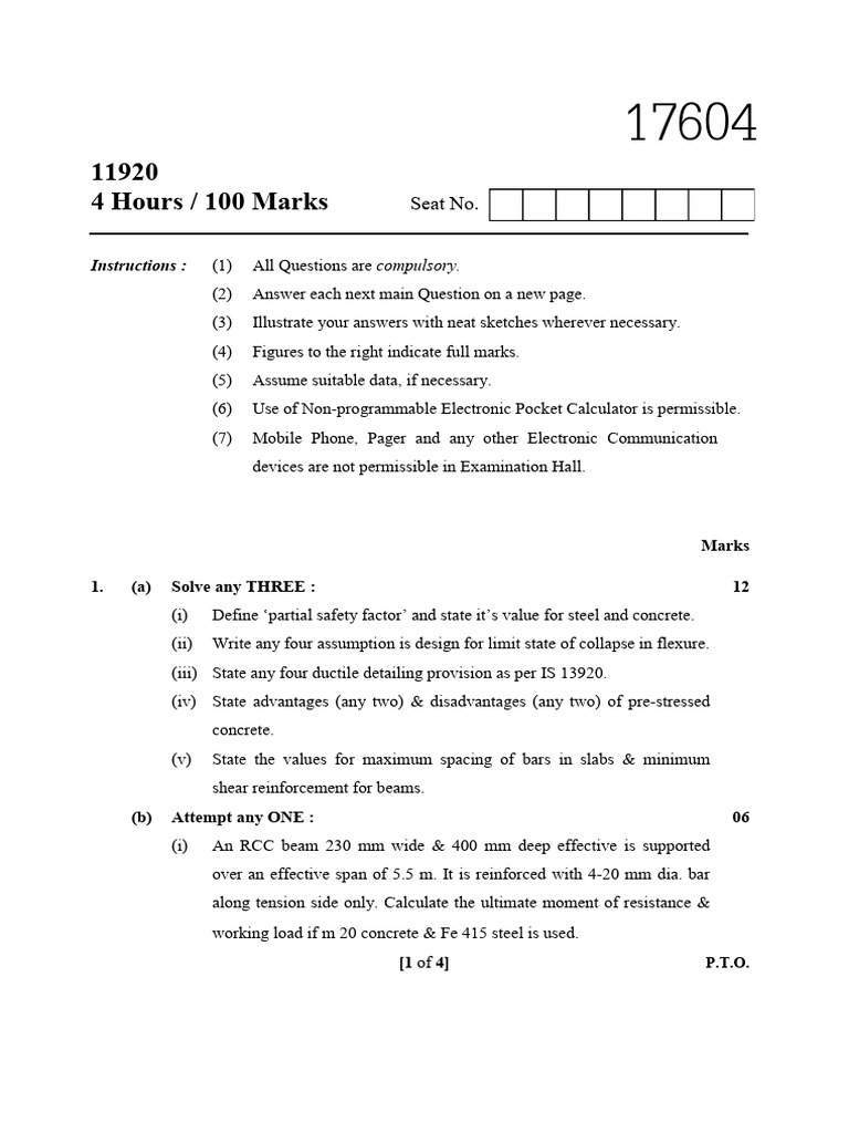 17604 2019 Winter Question Paper[Msbte Study Resources] | PDF | Beam (Structure) | Applied And ...