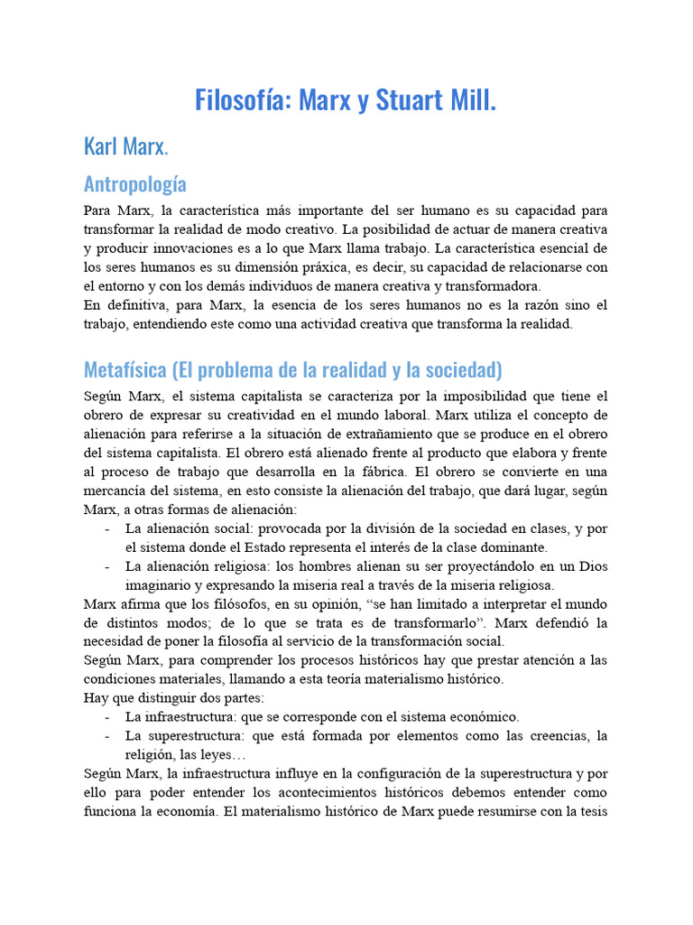 Filosofía - Marx y Stuart Mill | PDF | La teoría de la alienación de ...