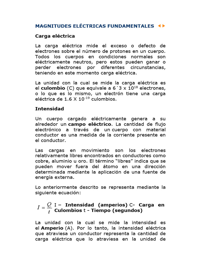 Magnitudes Eléctricas Fundamentales. Ley de Ohm | PDF | voltaje ...