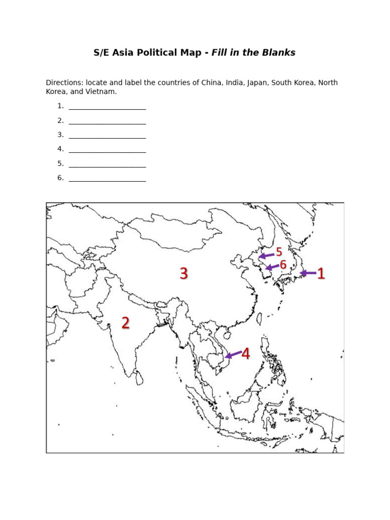 Southeast Asia Political Map Activity | PDF