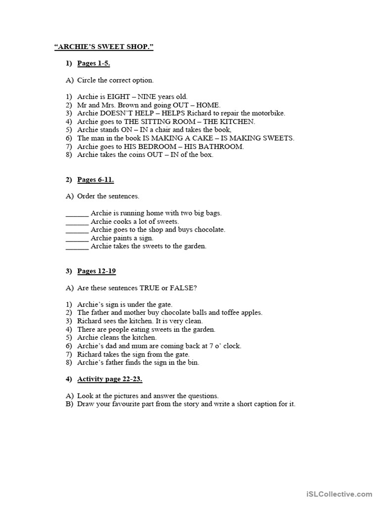Archie's Sweet Shop Activity Guide | PDF