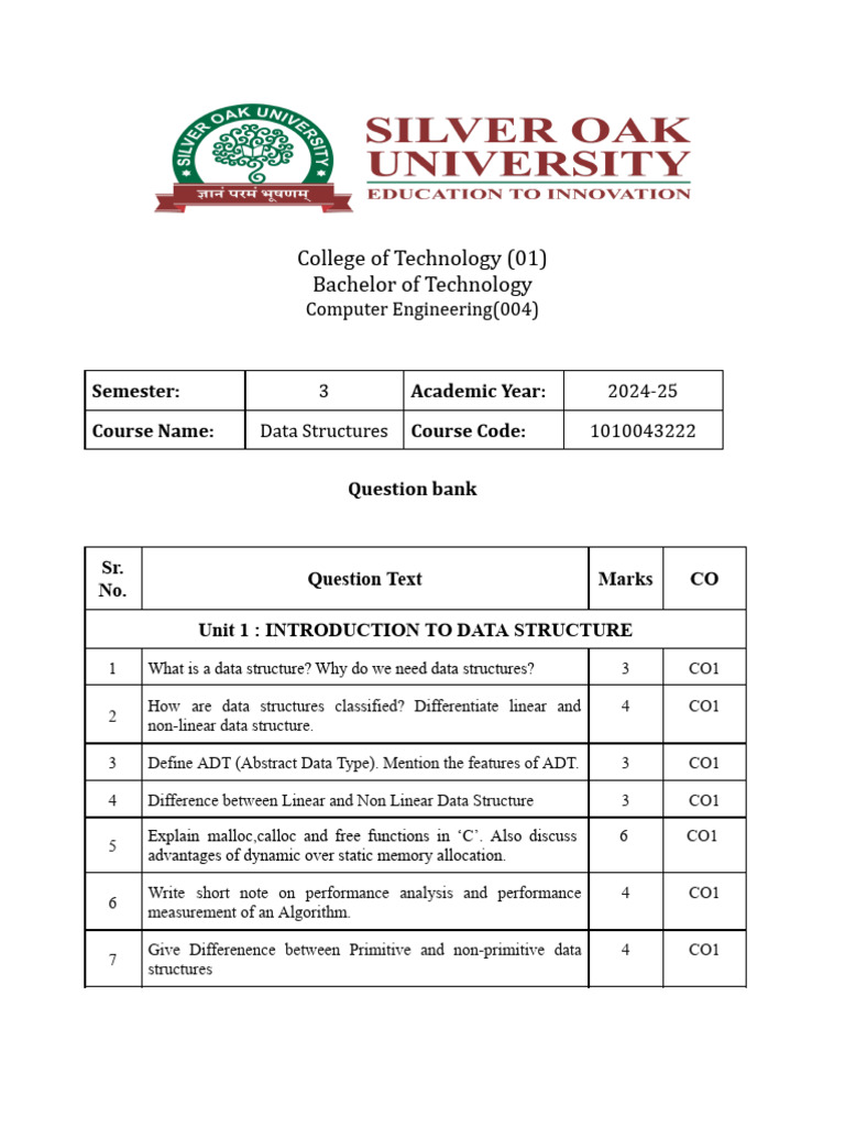 8 Question Bank-DS | PDF | Queue (Abstract Data Type) | Time Complexity