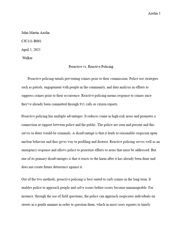 Proactive vs. Reactive Policing | PDF
