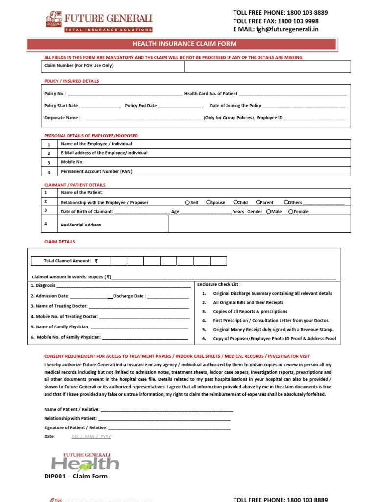 4. FGH Claim Form | Medical Record | Cheque
