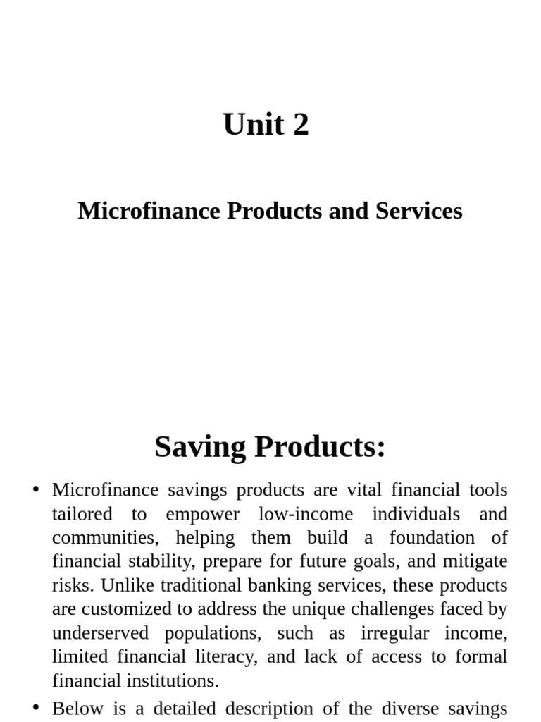 Unit 2-Microfinance Products and Services | PDF | Microfinance | Loans