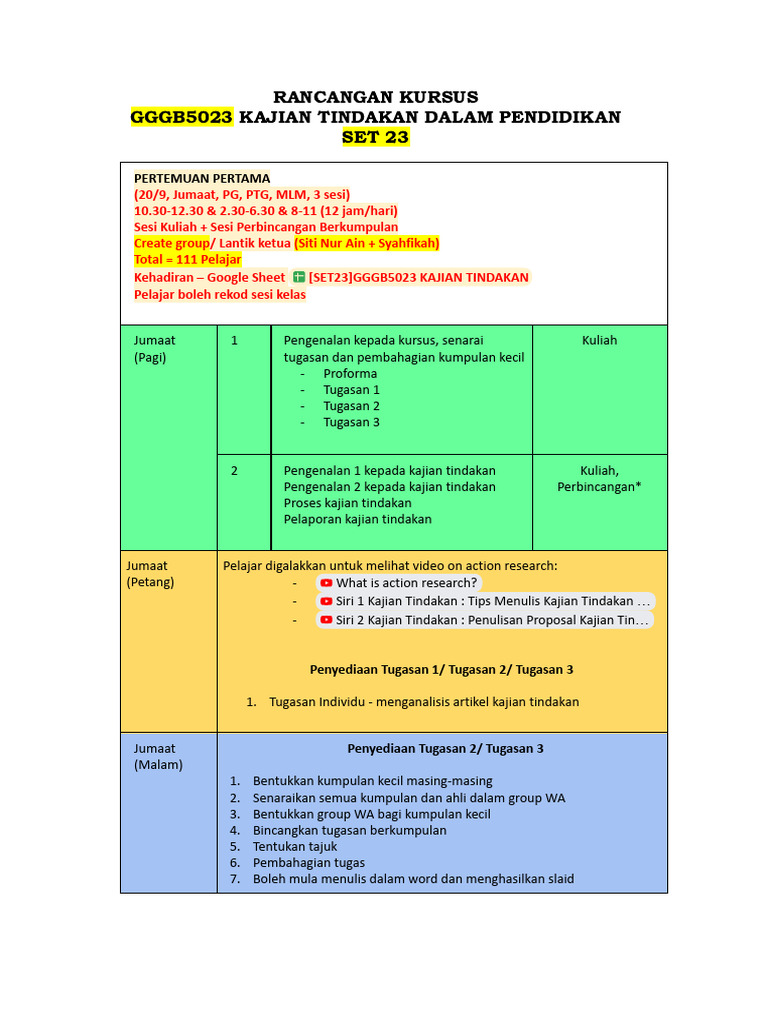 (SET23) GGGB5023 Kajian Tindakan - Rancangan | PDF