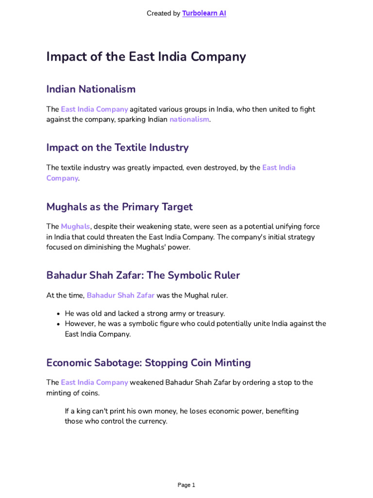 East India Company's Impact on India | PDF | Mughal Empire | East India ...