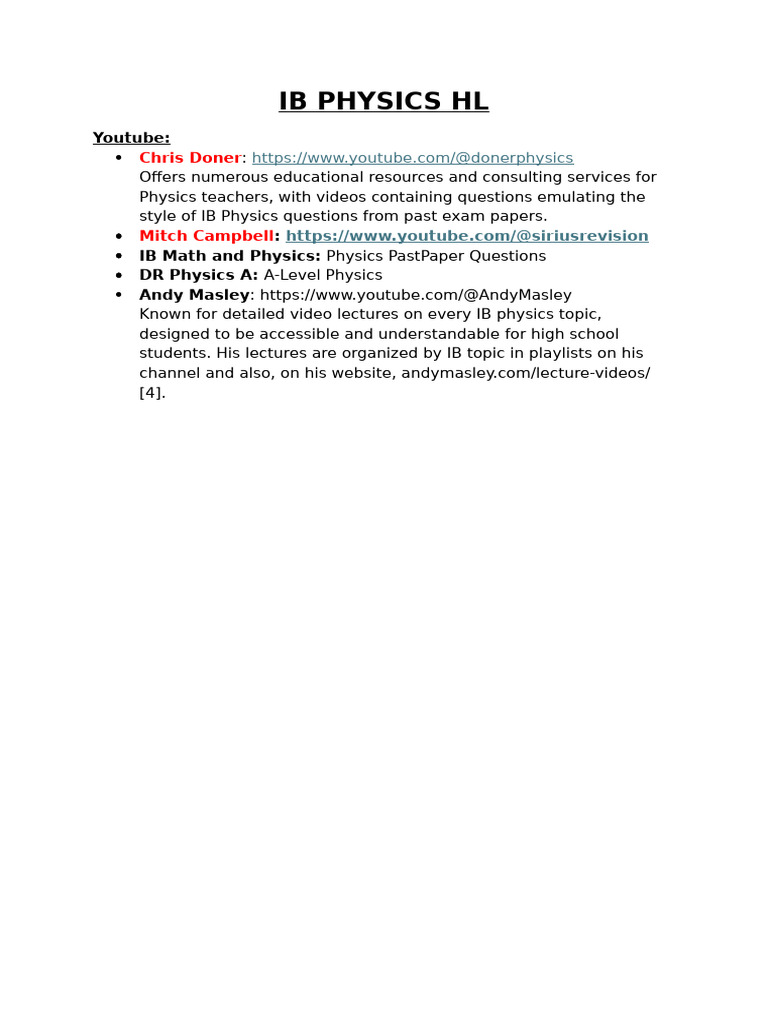 IB Physics YouTube Resources Guide | PDF