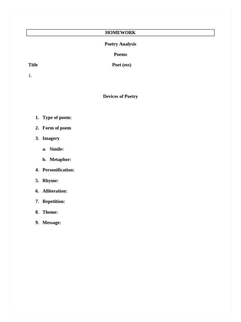 Homework Poem Analysis | PDF
