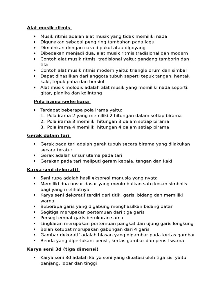 rangkuman sbdp semster 2 kelas 3 | PDF