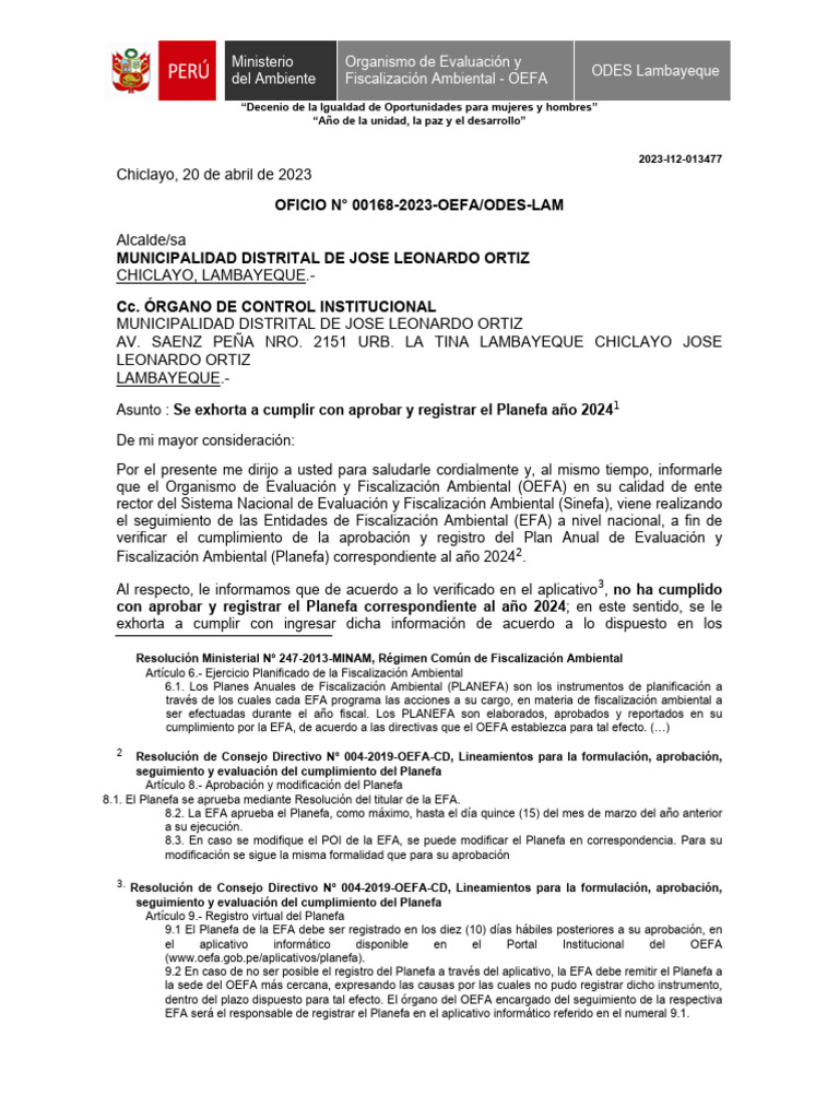 Oficio Planefa-2024 MD Jlo | PDF