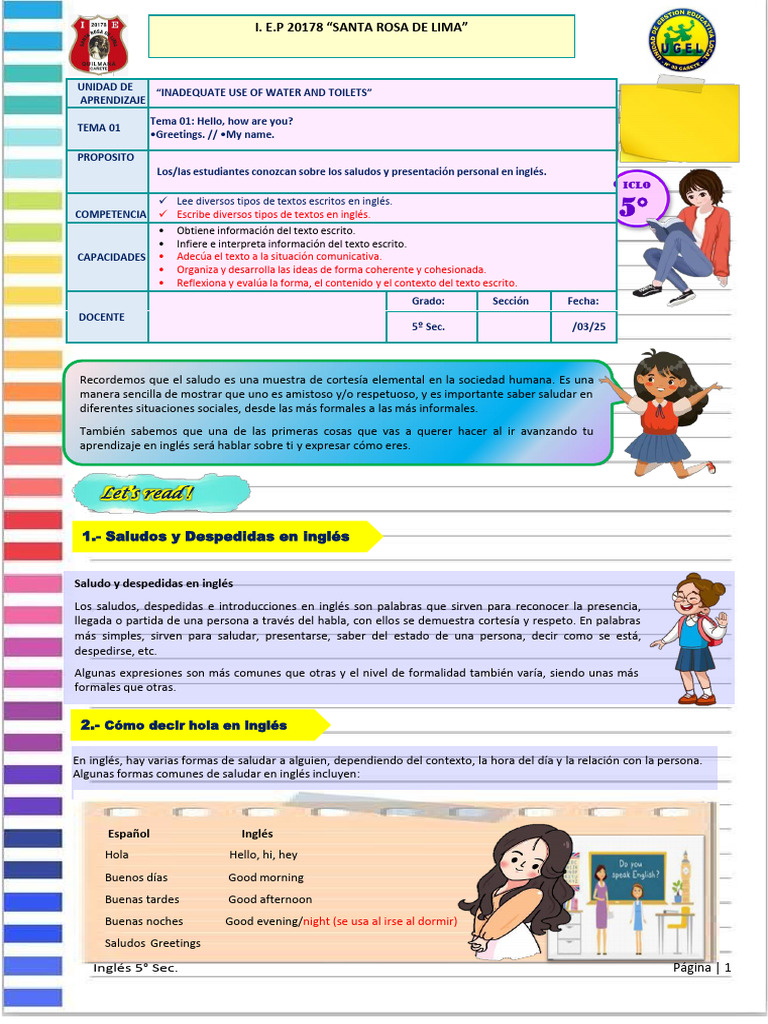 5° INGL.FICHA ACTV 01.UNIDAD 01 | PDF | Grabación de sonido