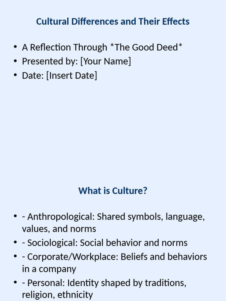 Cultural Differences The Good Deed Designed | PDF