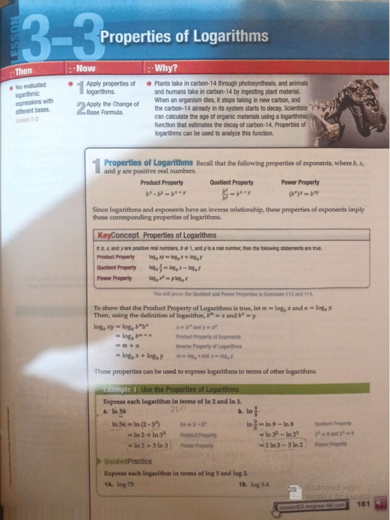 Properties of Logarithmic Function and Solving Equations - Compressed | PDF