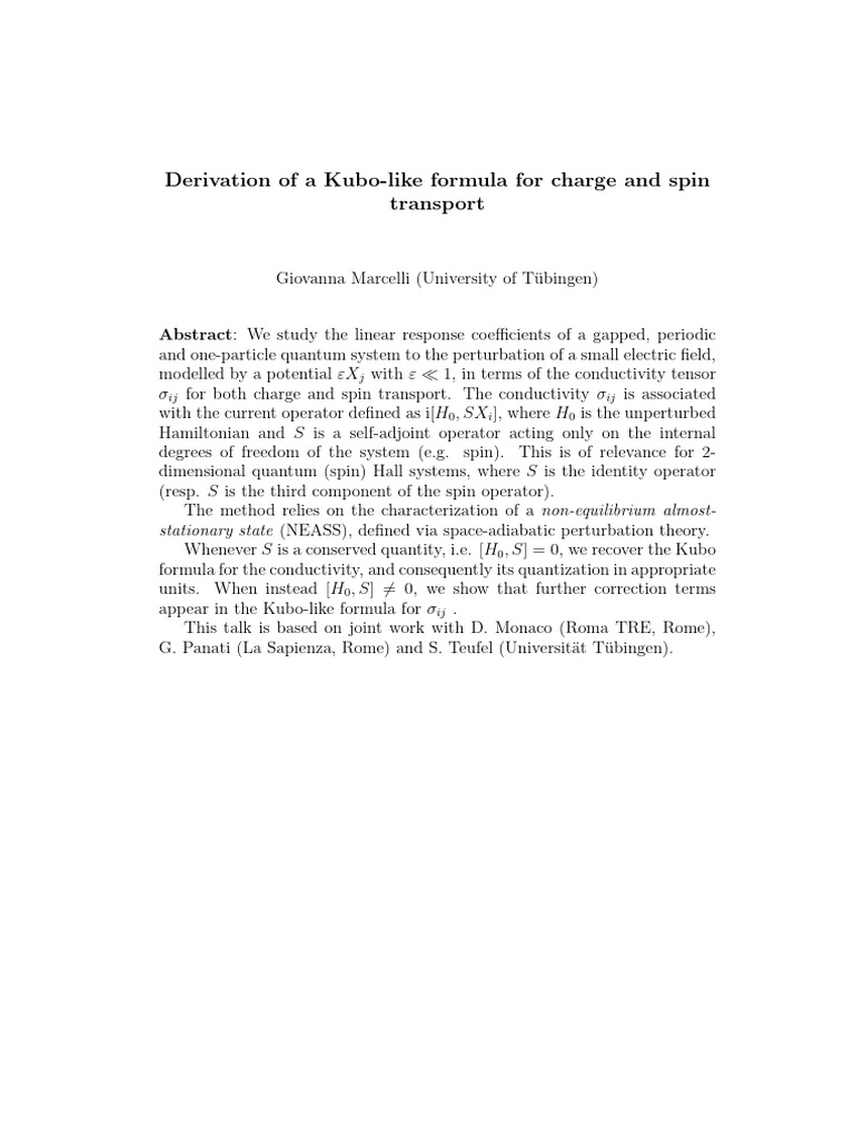 Kubo-like Formula for Charge and Spin Transport | PDF