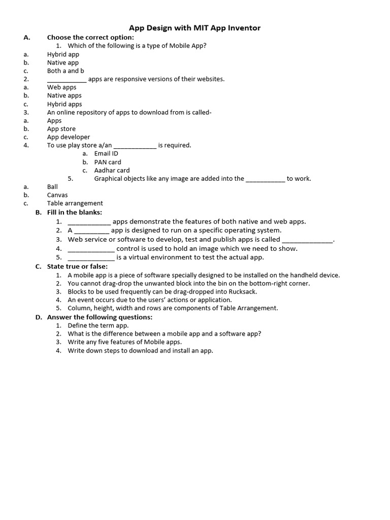 MIT App Inventor Quiz and Design Guide | PDF
