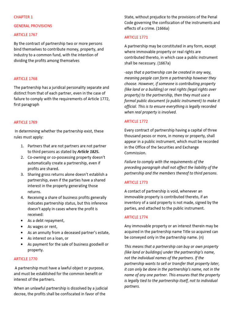 Chapter 1 General Provisons | PDF | Partnership | Property