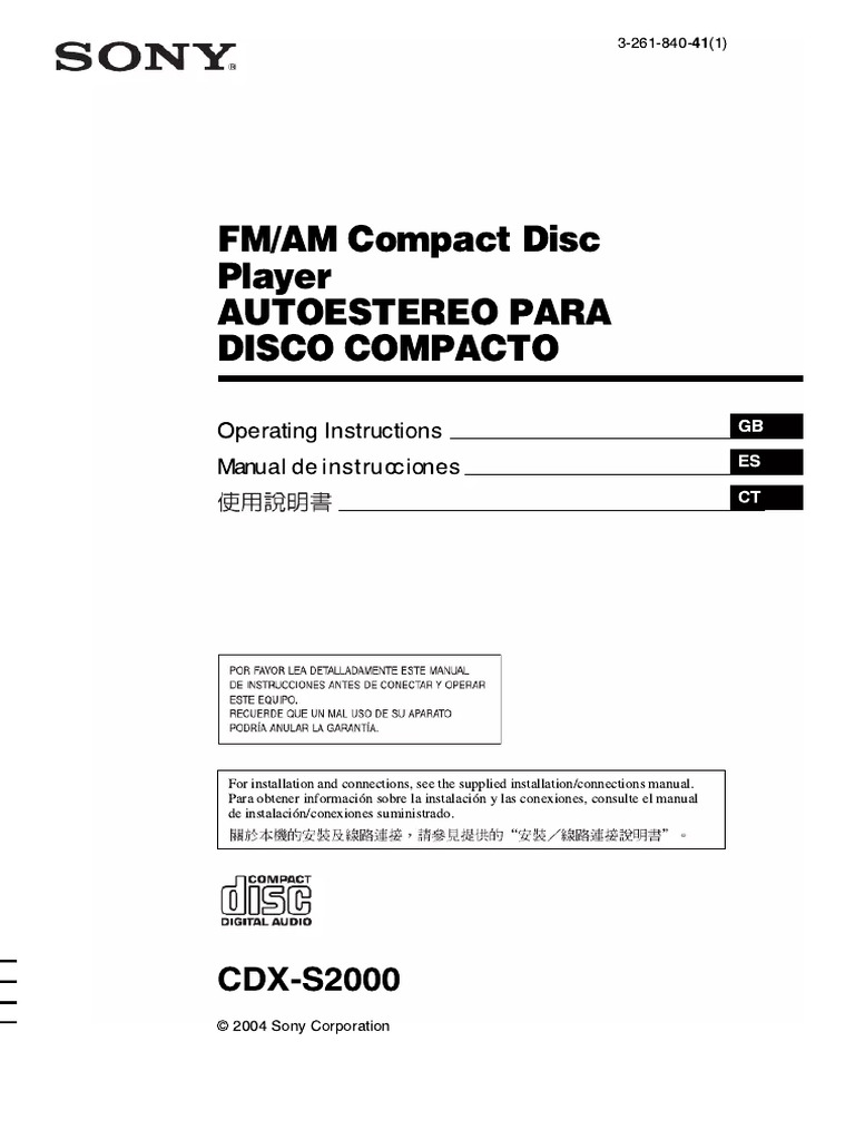 Manuál Sony CDX-S2000 Návod (56 Stránek) | PDF