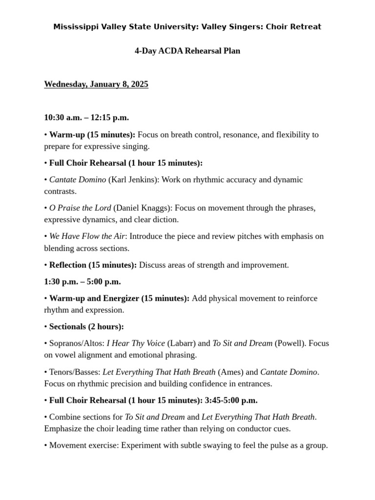 Valley Singers Choir Retreat Schedule | PDF | Singing | Choir