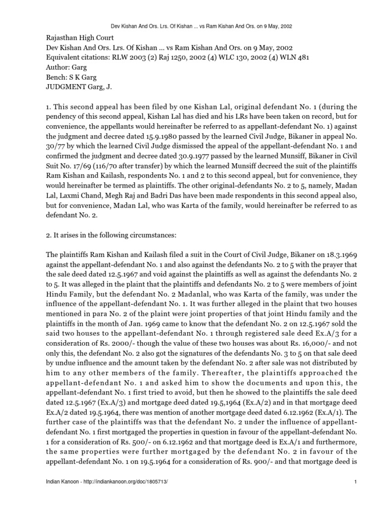 Dev Kishan V Ram Kishan | PDF | Lawsuit | Debt