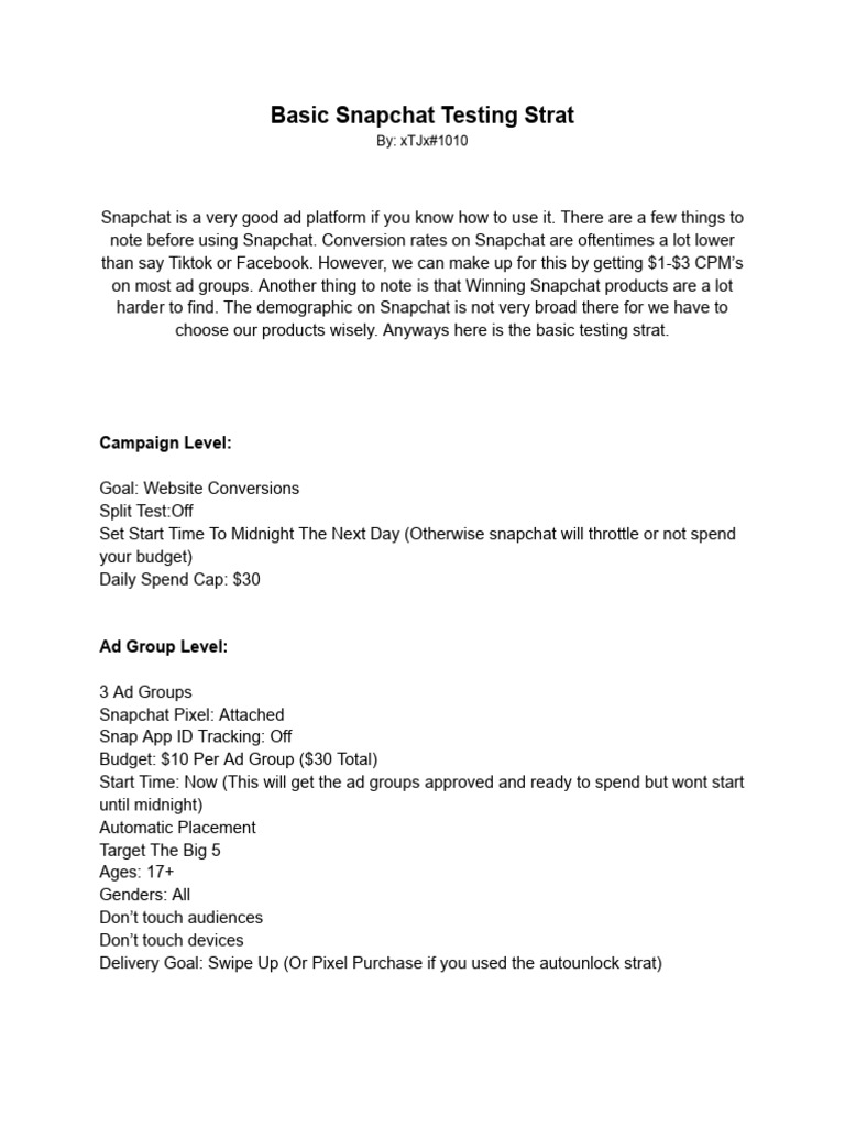 Basic Snapchat Testing Strat | PDF