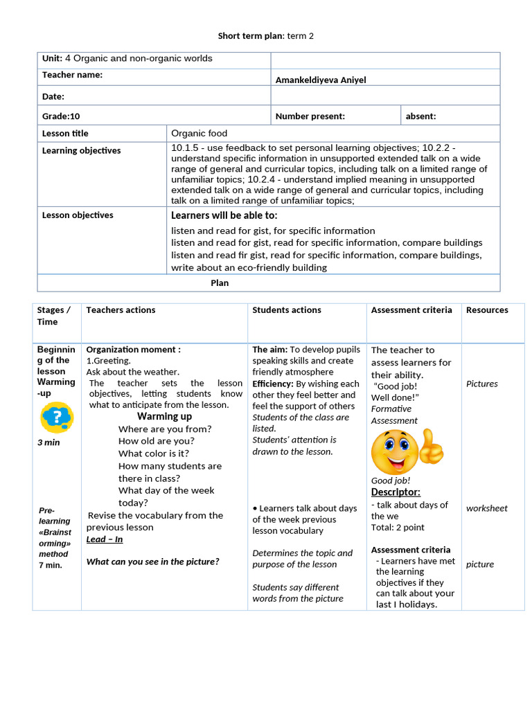 10 Grade 7 Lesson Organic Food | PDF | Learning