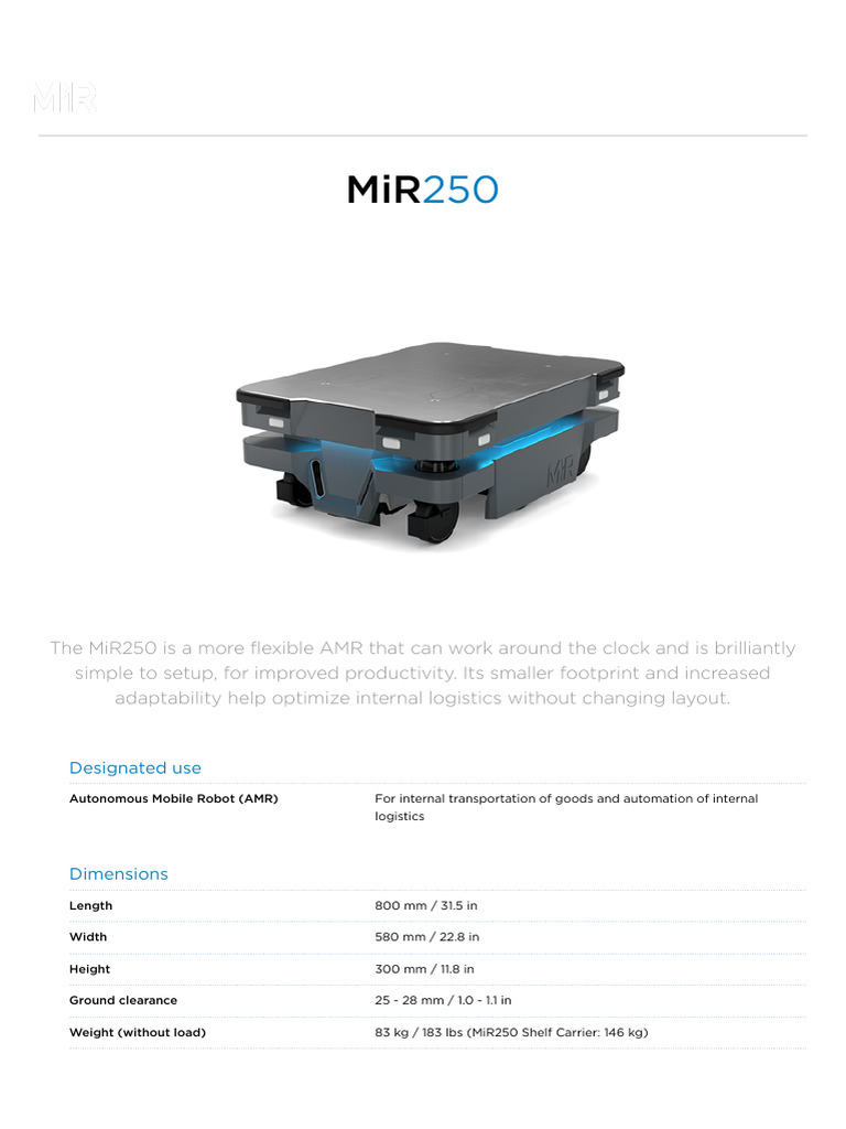 MiR250 _ Mobile Industrial Robots | PDF | Battery Charger | Wi Fi