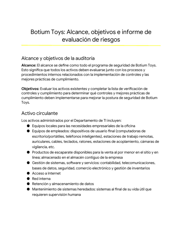 Botium-Toys-Scope-goals-and-risk-assessment-report - Español | PDF | Contraseña | Informática