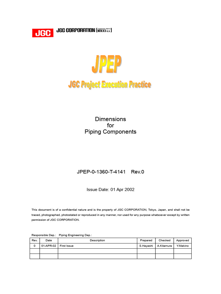 JPEP 0 1360 T 4141 Dimensions For Piping Components | PDF | Pipe (Fluid ...