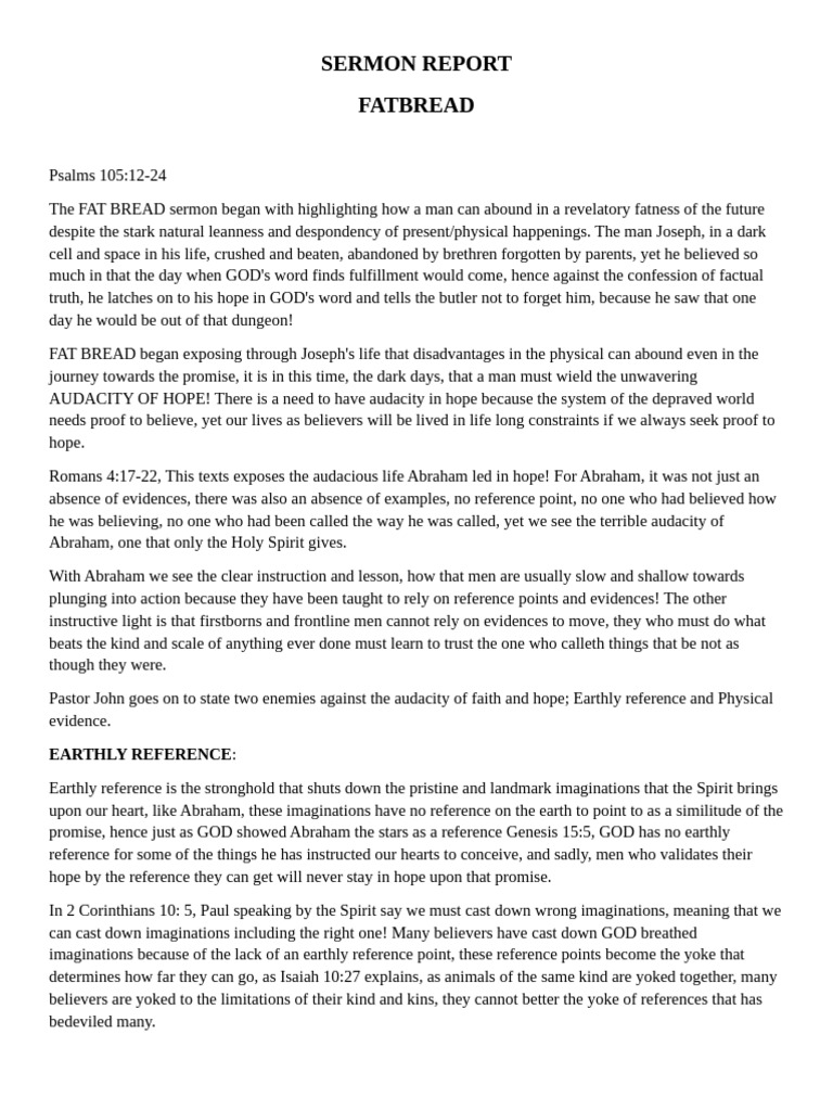 Fat Bread Report (Emmanuel Ugbomiekon) | PDF | Jesus | Revelation