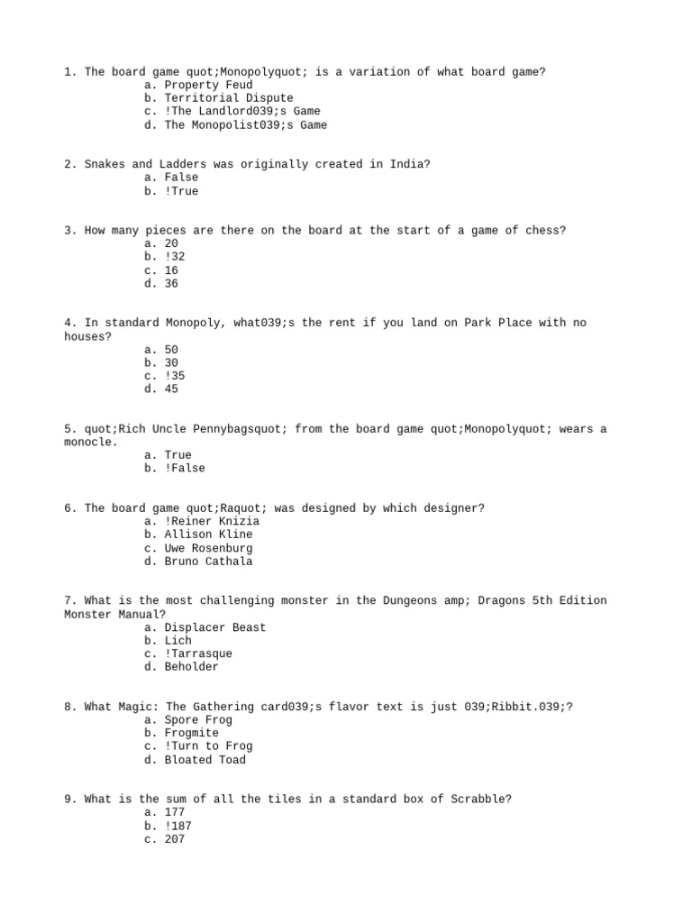 Board Game and Comic Trivia Quiz | PDF