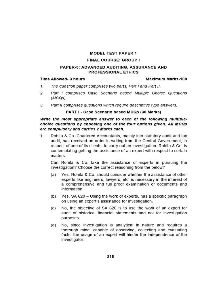 CA Final Audit Test Papers | PDF | Auditor's Report | Audit