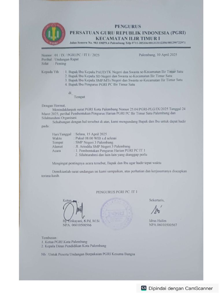 Undangan PC Pgri IT 1 | PDF