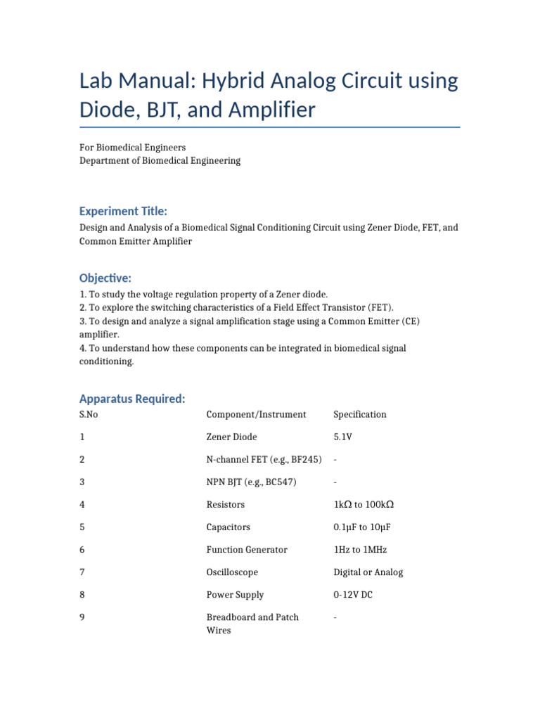 Hybrid Analog Biomedical Circuit Experiment | PDF | Amplifier | Bipolar ...
