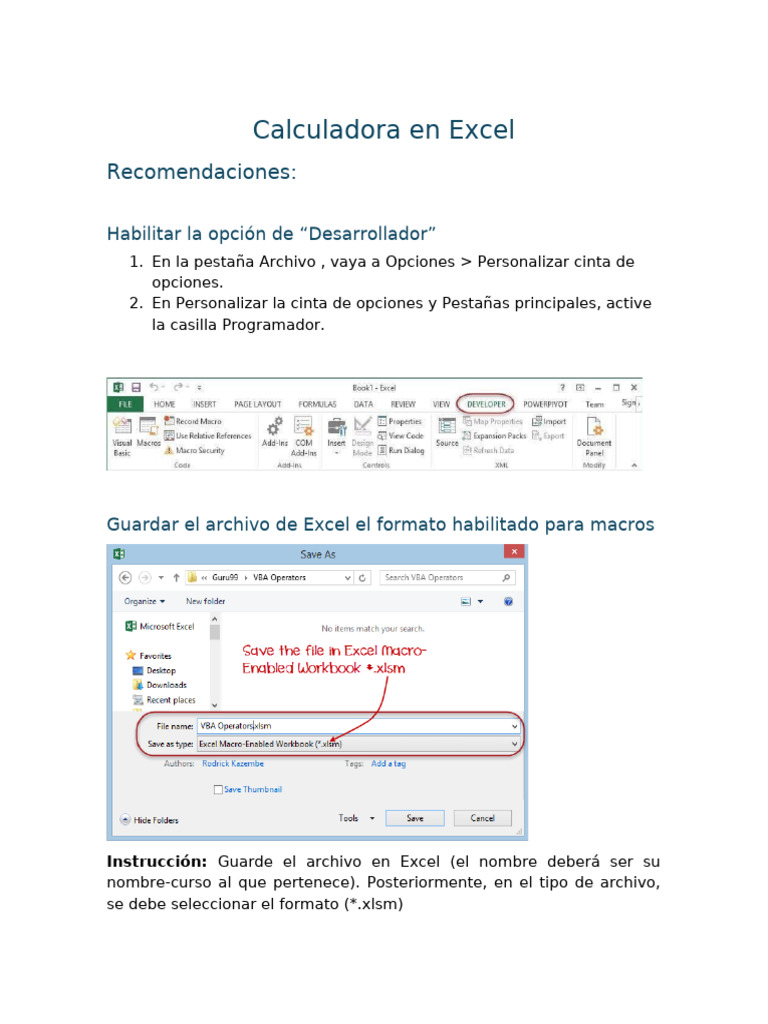 Calculadora en Excel - Instrucciones | PDF | Botón (Computación ...