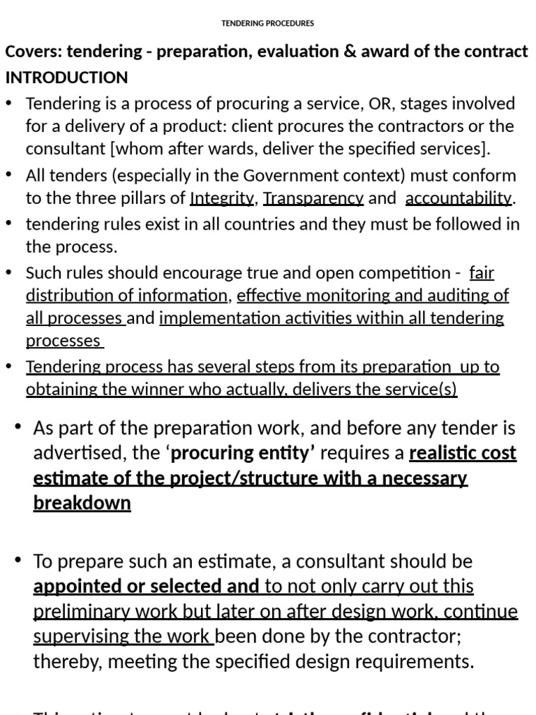 Tendering Procedures | PDF | Evaluation | Consultant