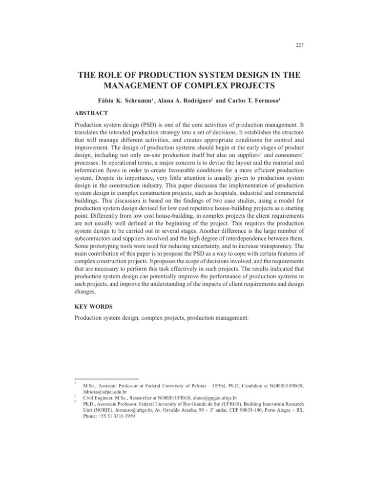 Schramm Et Al. 2006 - The Role of Production System Design in The Management of Complex Projects ...